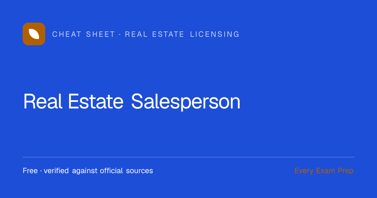 Real Estate Salesperson Cheat Sheet 2026 — Free PDF